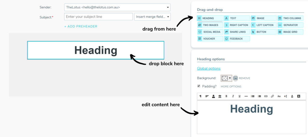 Using drag & drop content blocks - TalkBox Support Centre