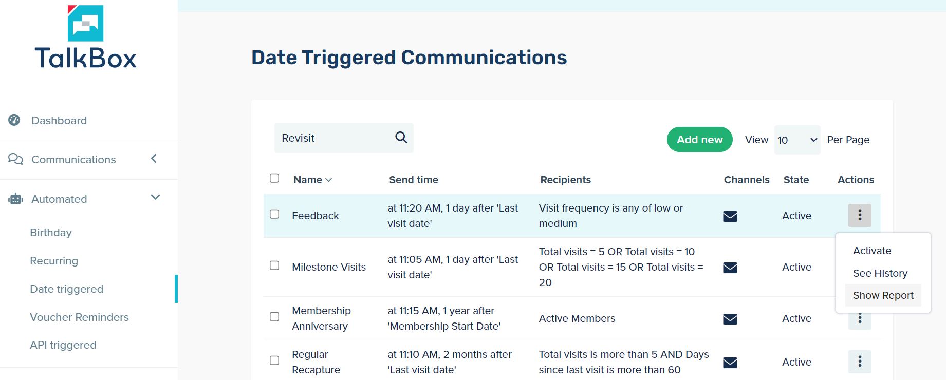 Automated Communication Reports - TalkBox Support Centre
