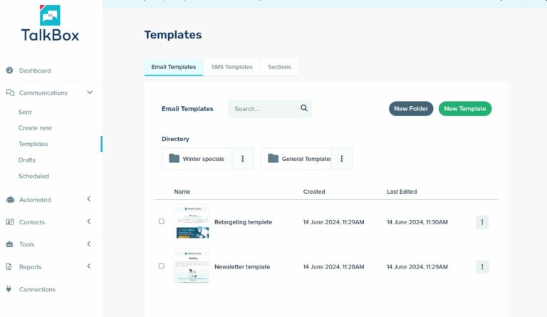 Managing templates and sections - TalkBox Support Centre
