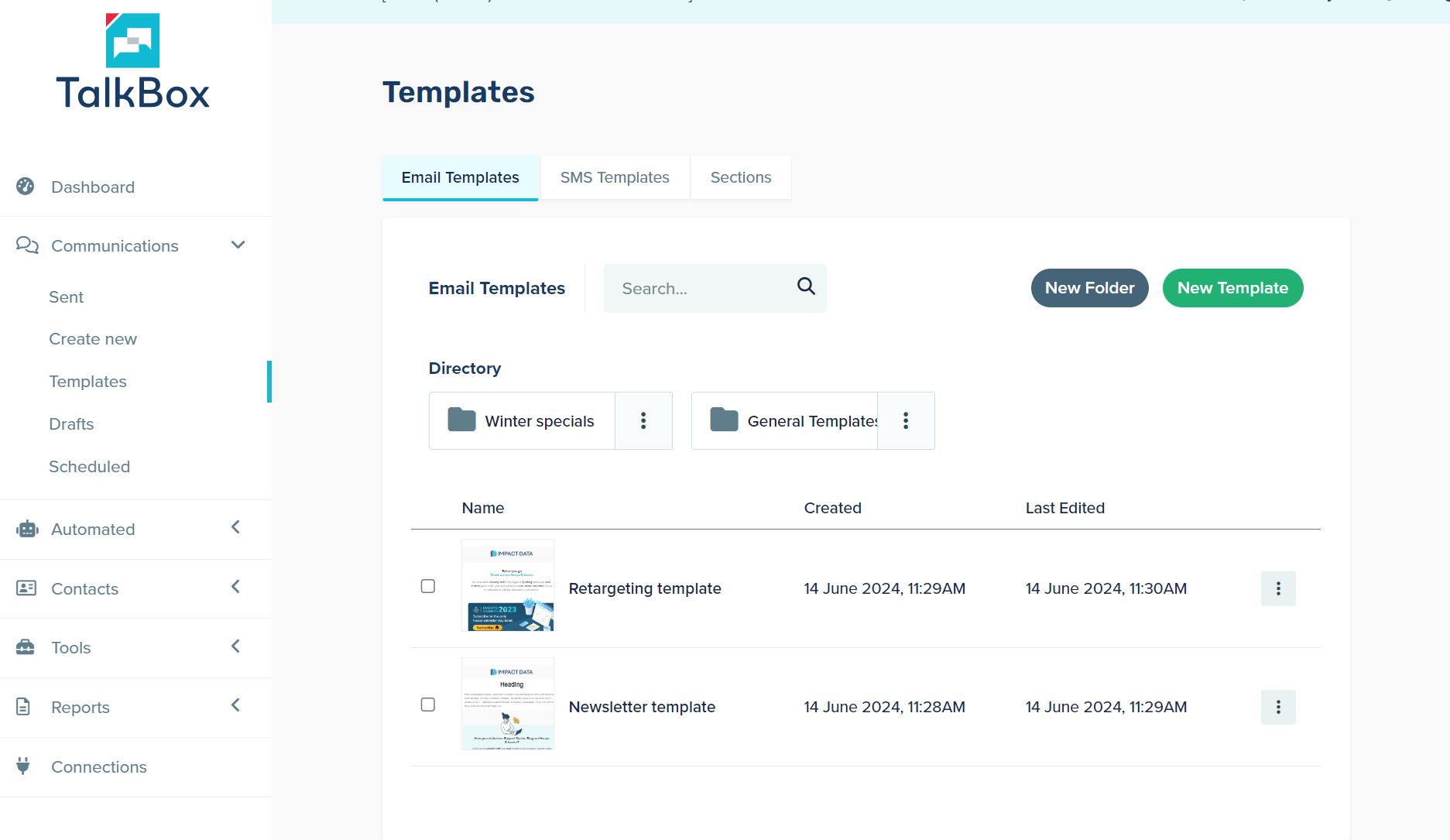 Managing templates and sections - TalkBox Support Centre
